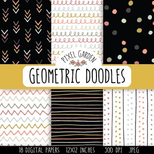 Geometric Doodles Digital Paper Pack. Hand Drawn Scrapbook Paper ...