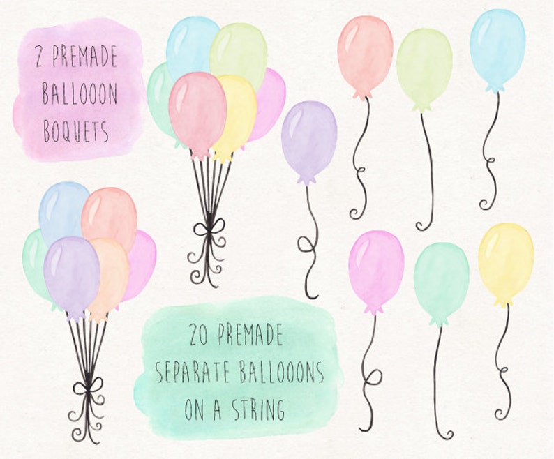 Watercolor Balloons Clip Art. Hand Painted Pastel Watercolor - Etsy New ...
