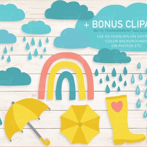 Rainbow Digital Paper. Rain, Umbrella, Could Patterns. Umbrellas & Rain ...