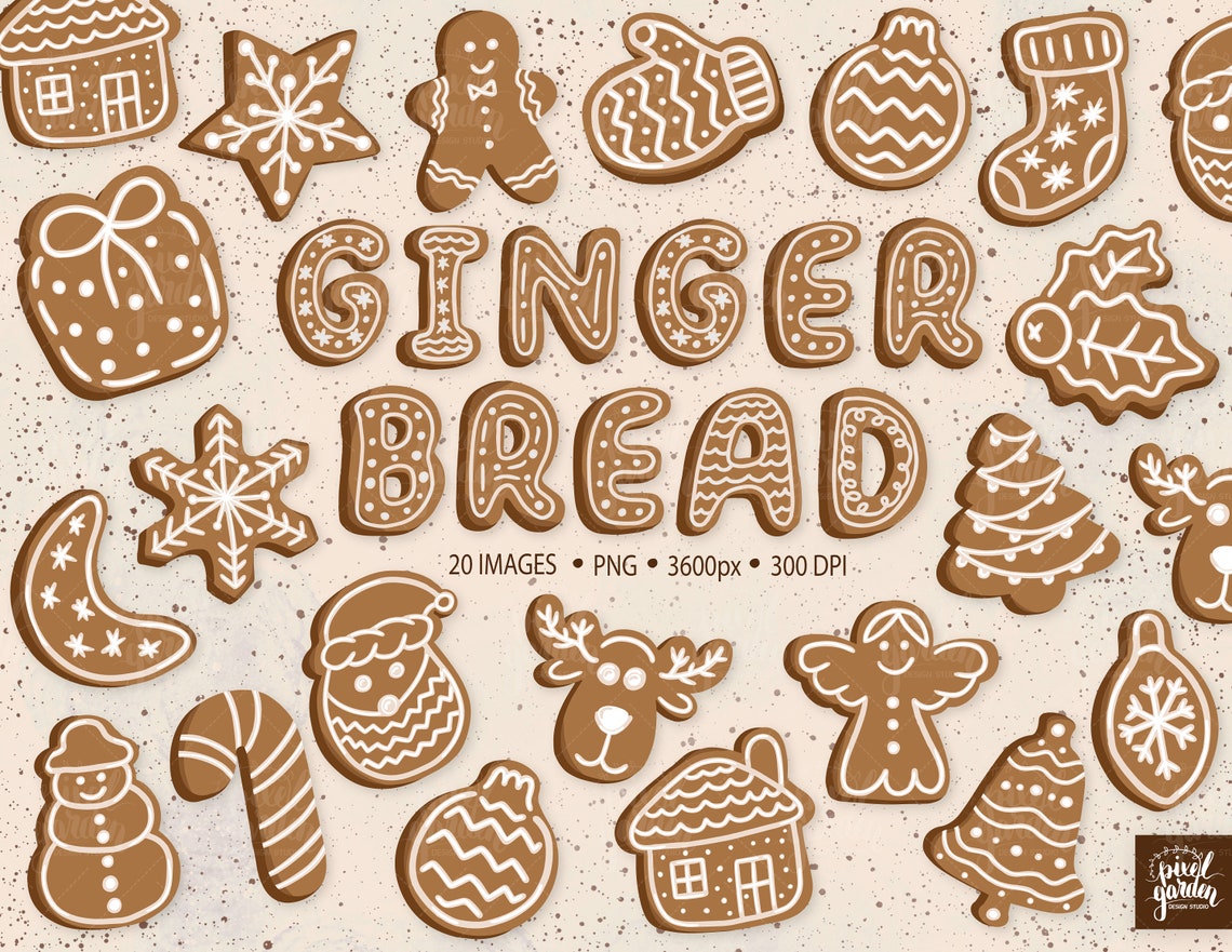 Christmas Cookies Clip Art. Hand Drawn Gingerbread Illustrations ...