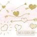 Gold Glitter Hearts and Arrows Clip Art. Valentine's Day Doodle Arrows ...