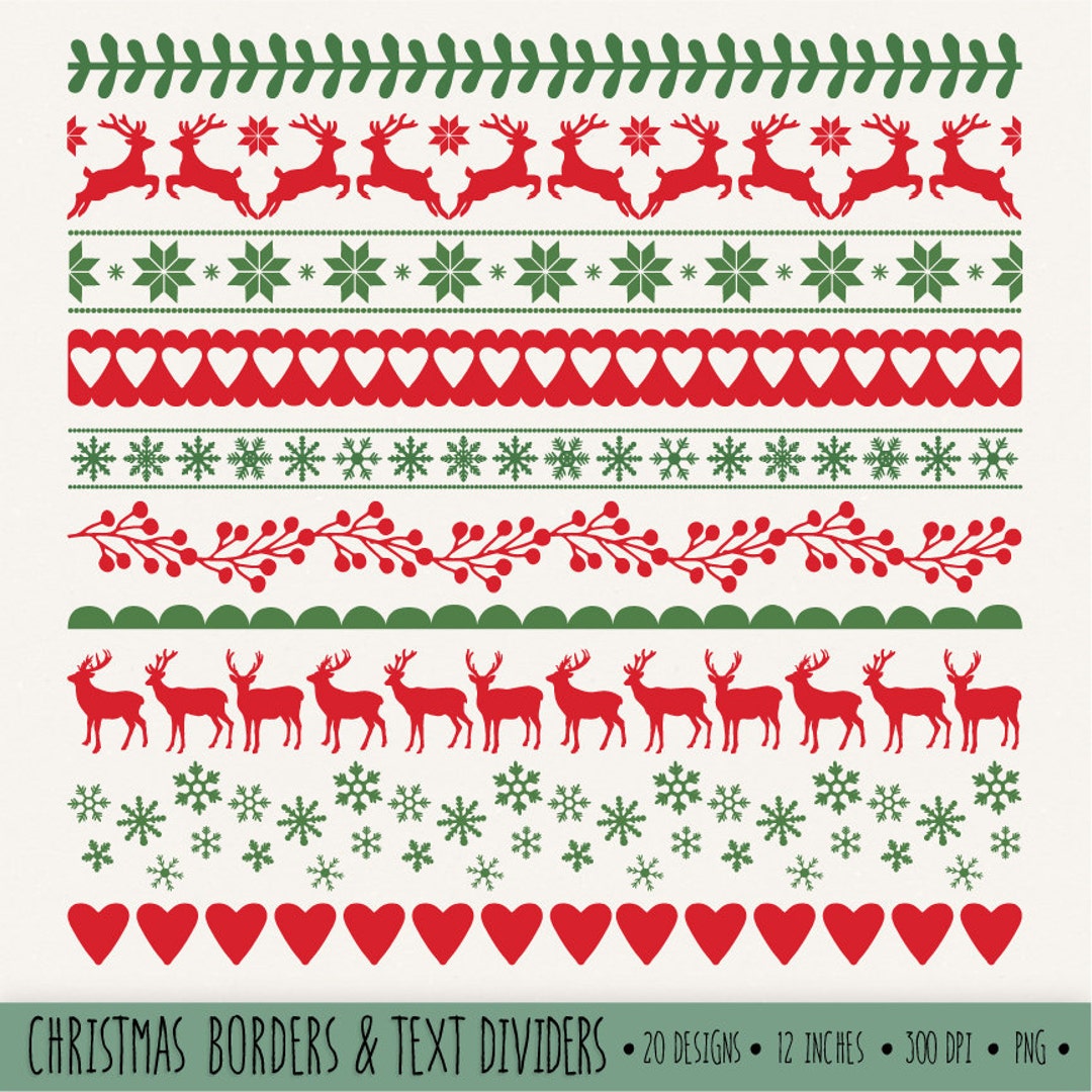 Christmas Borders Clip Art. Red and Green Digital Ribbon Clipart ...