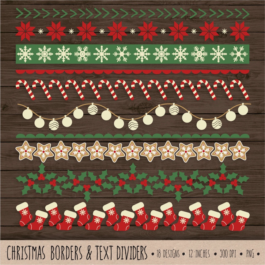 Christmas Border Clip Art. Red and Green Digital Ribbon Clipart. Winter ...