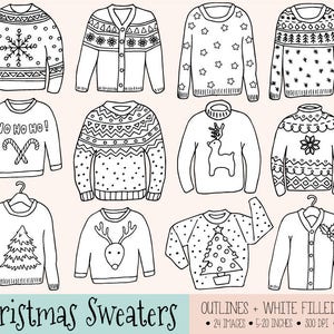 Ugly Christmas Sweater Clipart. Hand Drawn Tacky Christmas Jumper ...