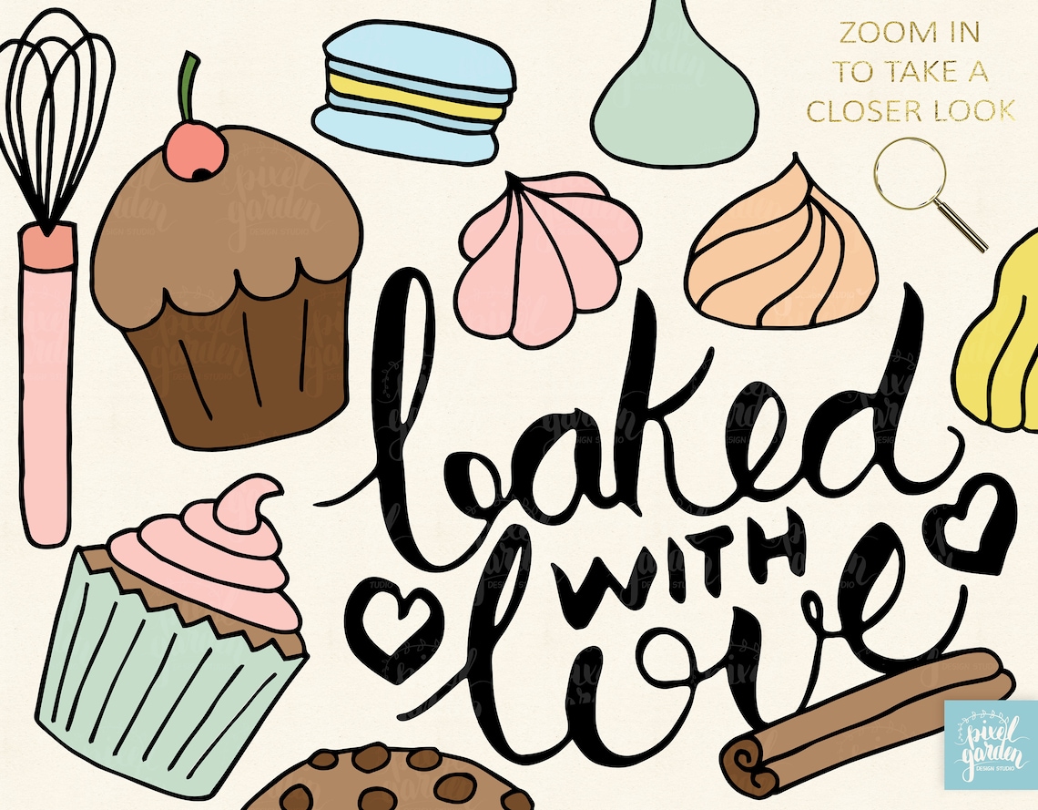 Baking Clipart. Hand Drawn Cake Cookie Meringue Clip Art. | Etsy