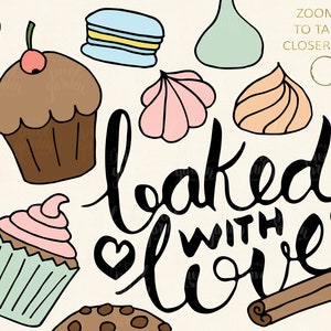 Baking Clipart. Hand Drawn Cake, Cookie, Meringue Clip Art. Bakery ...