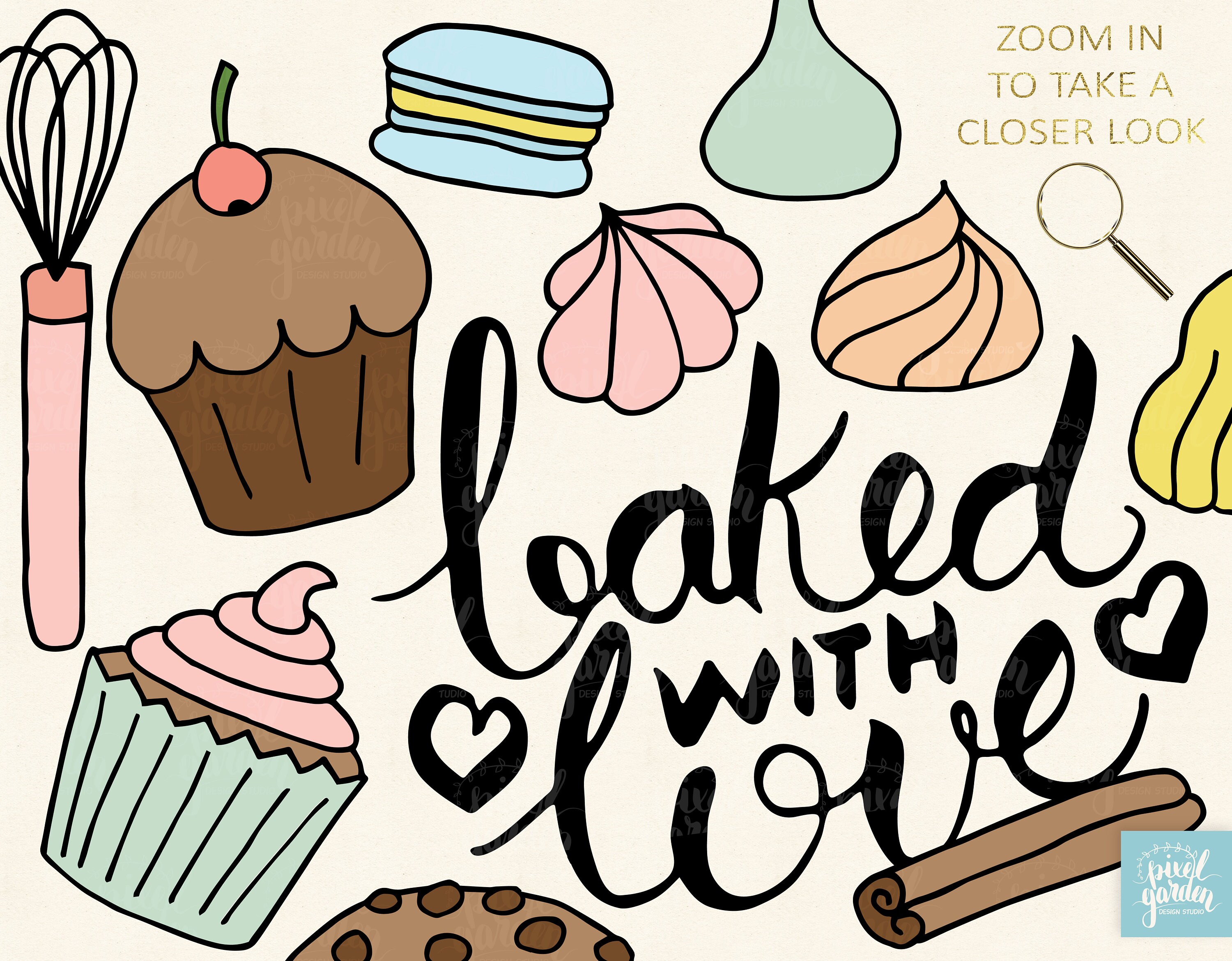 Baking Clipart. Hand Drawn Cake Cookie Meringue Clip Art. | Etsy