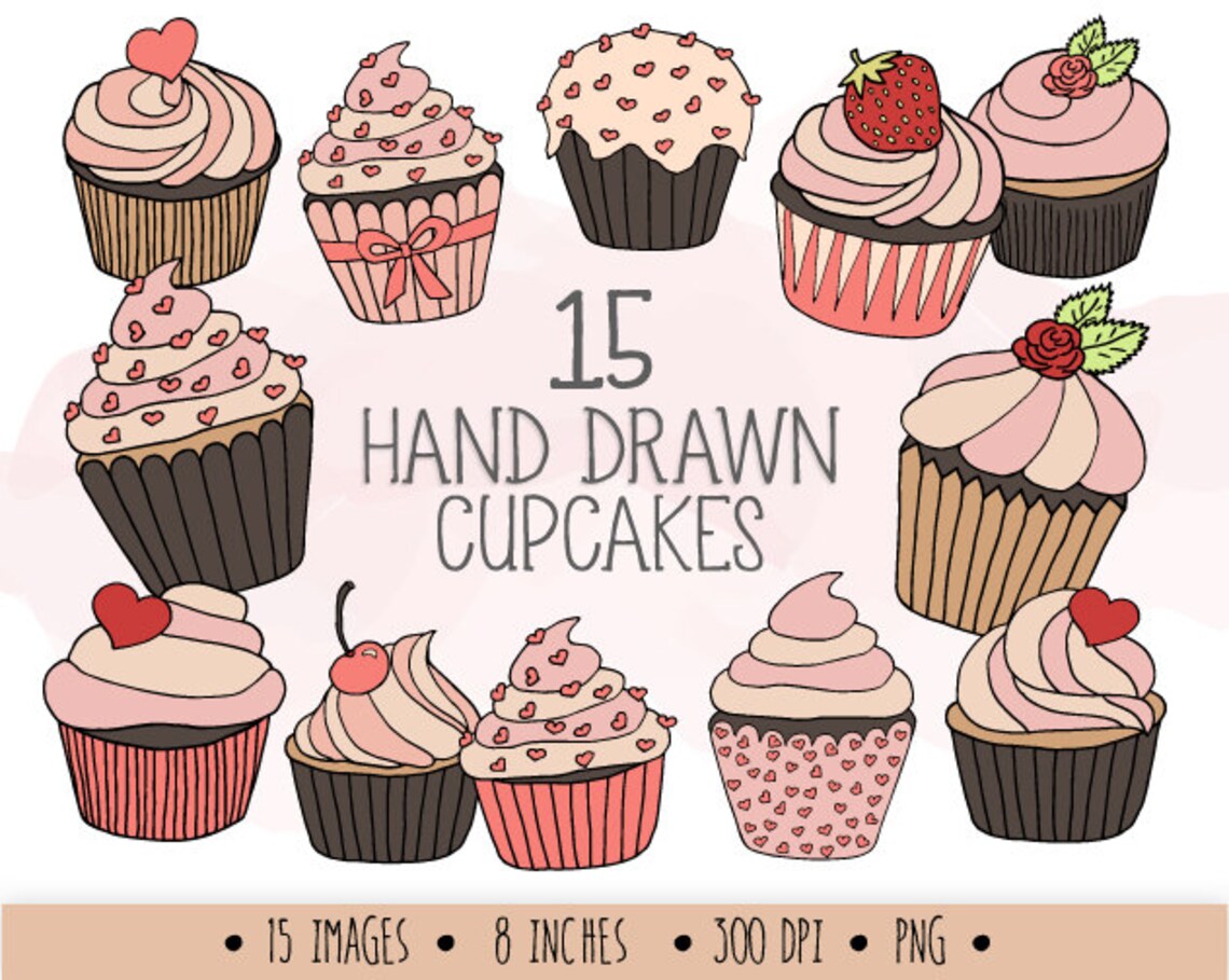Cupcake Clip Art. Hand Drawn Cupcake Clipart. Digital Doodle | Etsy