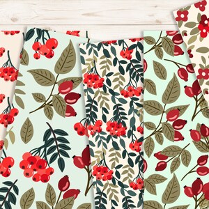Fall Berries Digital Paper. Hand Drawn Seamless Berry Pattern. Rowan ...