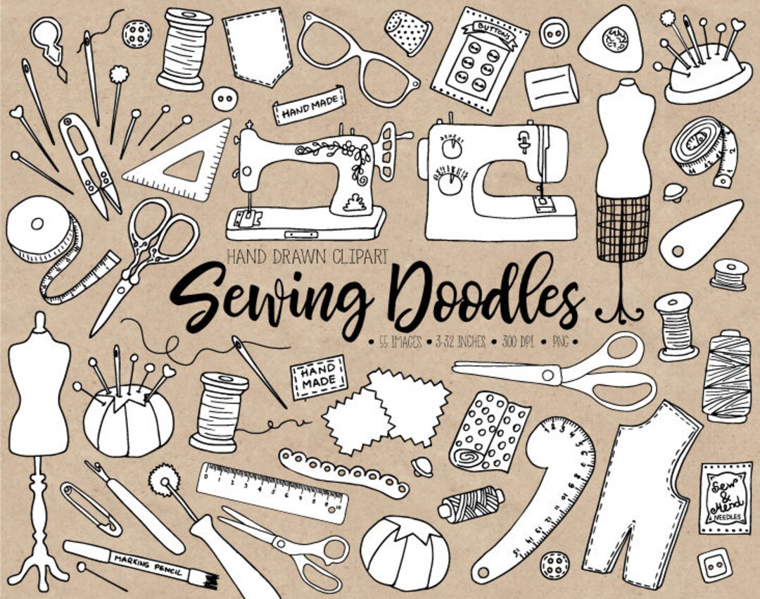 Hand Drawn Sewing Clipart. Doodle Dressmaking Clip Art. Tailor's ...