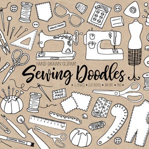 Hand Drawn Sewing Clipart. Doodle Dressmaking Clip Art. Tailor's ...