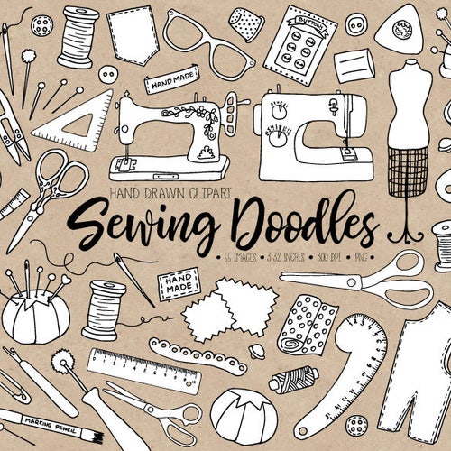 Hand Drawn Sewing Clipart. Doodle Dressmaking Clip Art. - Etsy