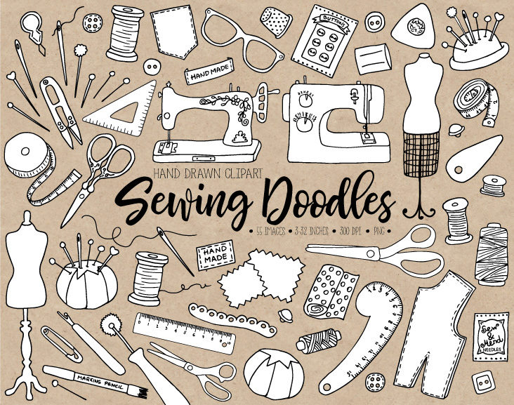 Hand Drawn Sewing Clipart. Doodle Dressmaking Clip Art. | Etsy