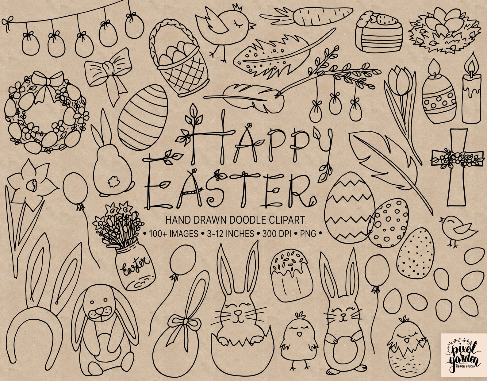 Easter Clipart. Hand Drawn Easter Egg Clip Art. Black & White | Etsy