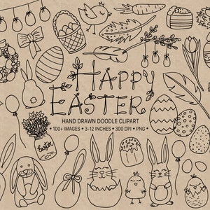 Easter Clipart. Hand Drawn Easter Egg Clip Art. Black & White Spring ...