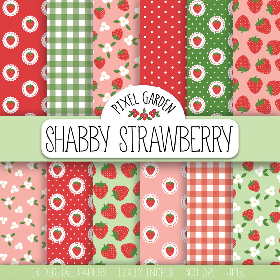 Shabby Strawberry Digital Paper. Cottage Chic Scrapbooking Paper ...