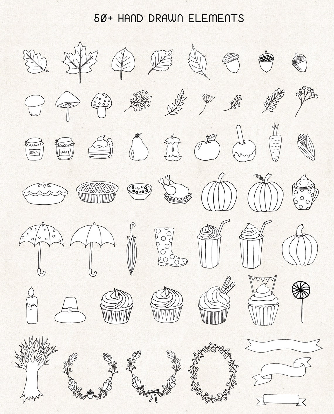 Hand Drawn Fall Clip Art. Doodle Autumn Clip Art. Thanksgiving - Etsy