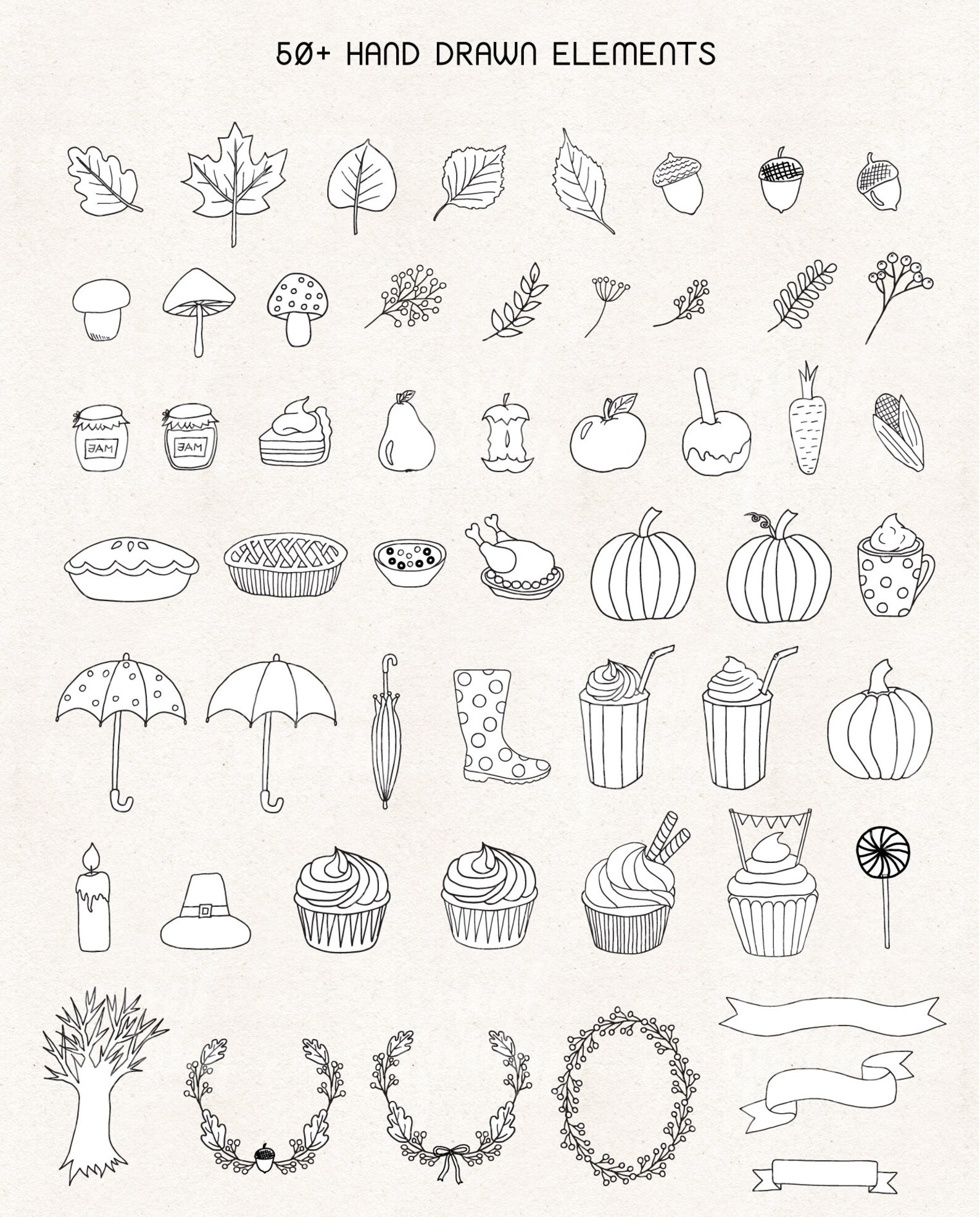 Hand Drawn Fall Clip Art. Doodle Autumn Clip Art. Thanksgiving - Etsy