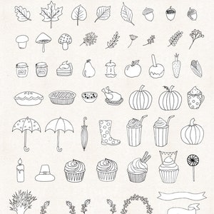 Hand Drawn Fall Clip Art. Doodle Autumn Clip Art. Thanksgiving ...