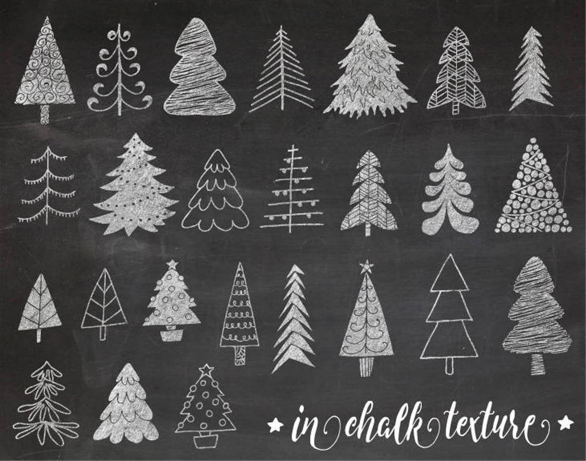 Chalkboard Christmas Tree Clip Art. Hand Drawn Chalk Christmas - Etsy