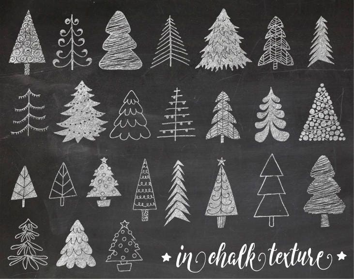 Chalkboard Christmas Tree Clip Art. Hand Drawn Chalk Christmas - Etsy