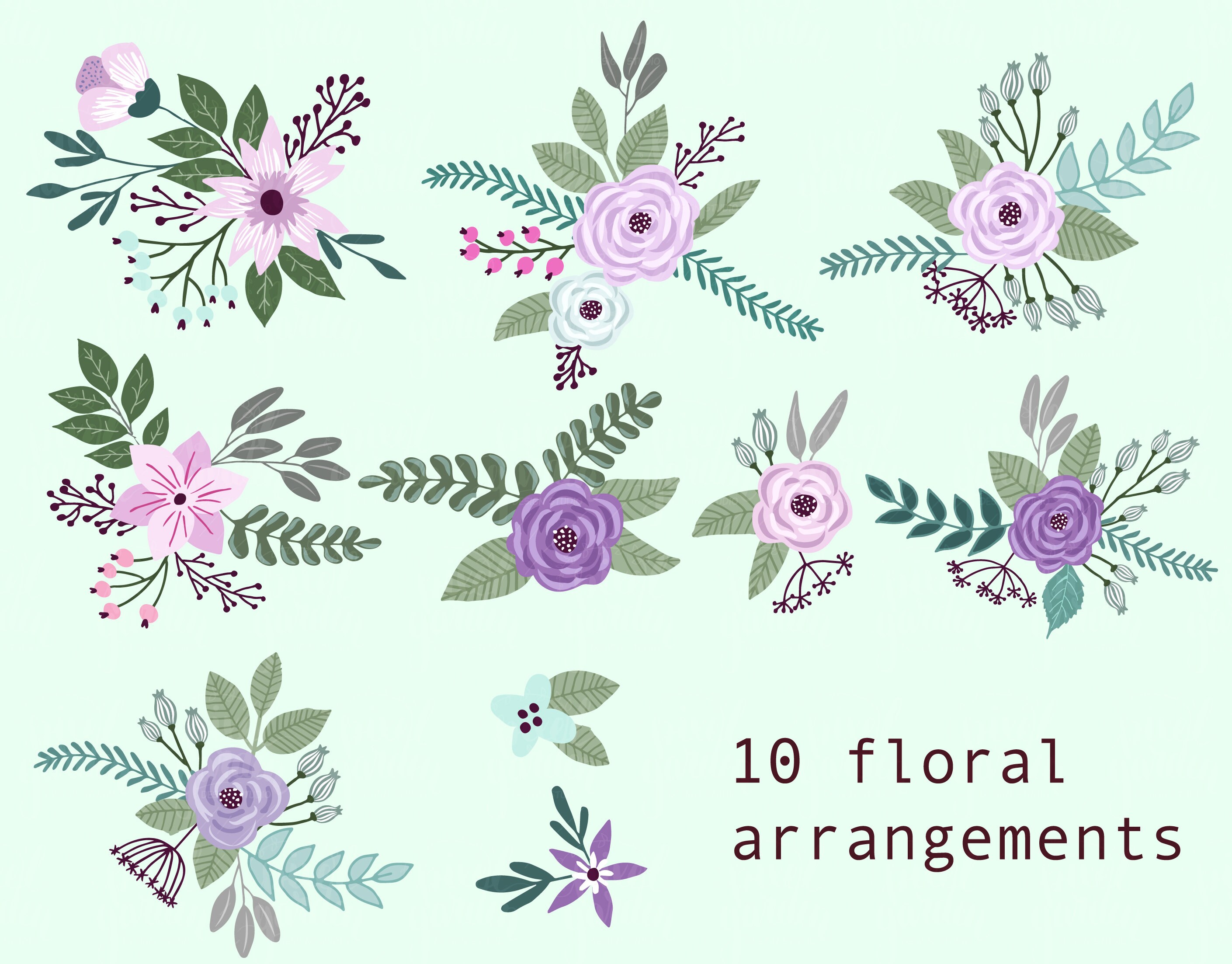 Hand Drawn Floral Clip Art. Hand Drawn Botanical Illustrations ...