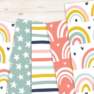 Rainbows Digital Paper. Hand Drawn Nursery Art. Boho Rainbow ...