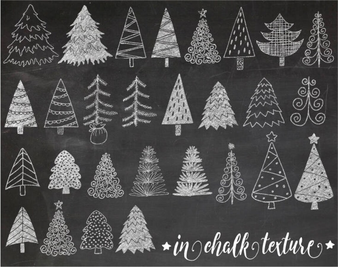 Chalk Christmas Tree Clipart. Hand Drawn Chalkboard Christmas - Etsy