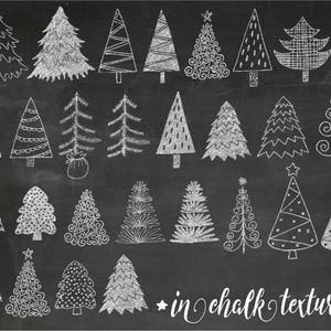 Chalk Christmas Tree Clipart. Hand Drawn Chalkboard Christmas Doodles ...
