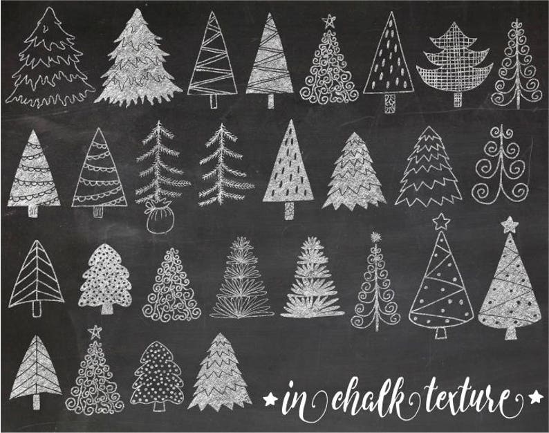 Chalk Christmas Tree Clipart. Hand Drawn Chalkboard Christmas - Etsy