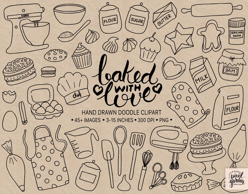 Baking Clipart. Hand Drawn Cake Cookie Meringue Clip Art. | Etsy