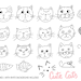 Cute Cats Clip Art. Han Drawn Doodle Cat Illustrations. Black and White ...
