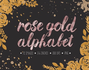 Rose Gold Glitter Alphabet Clip Art Letters Numbers & - Etsy