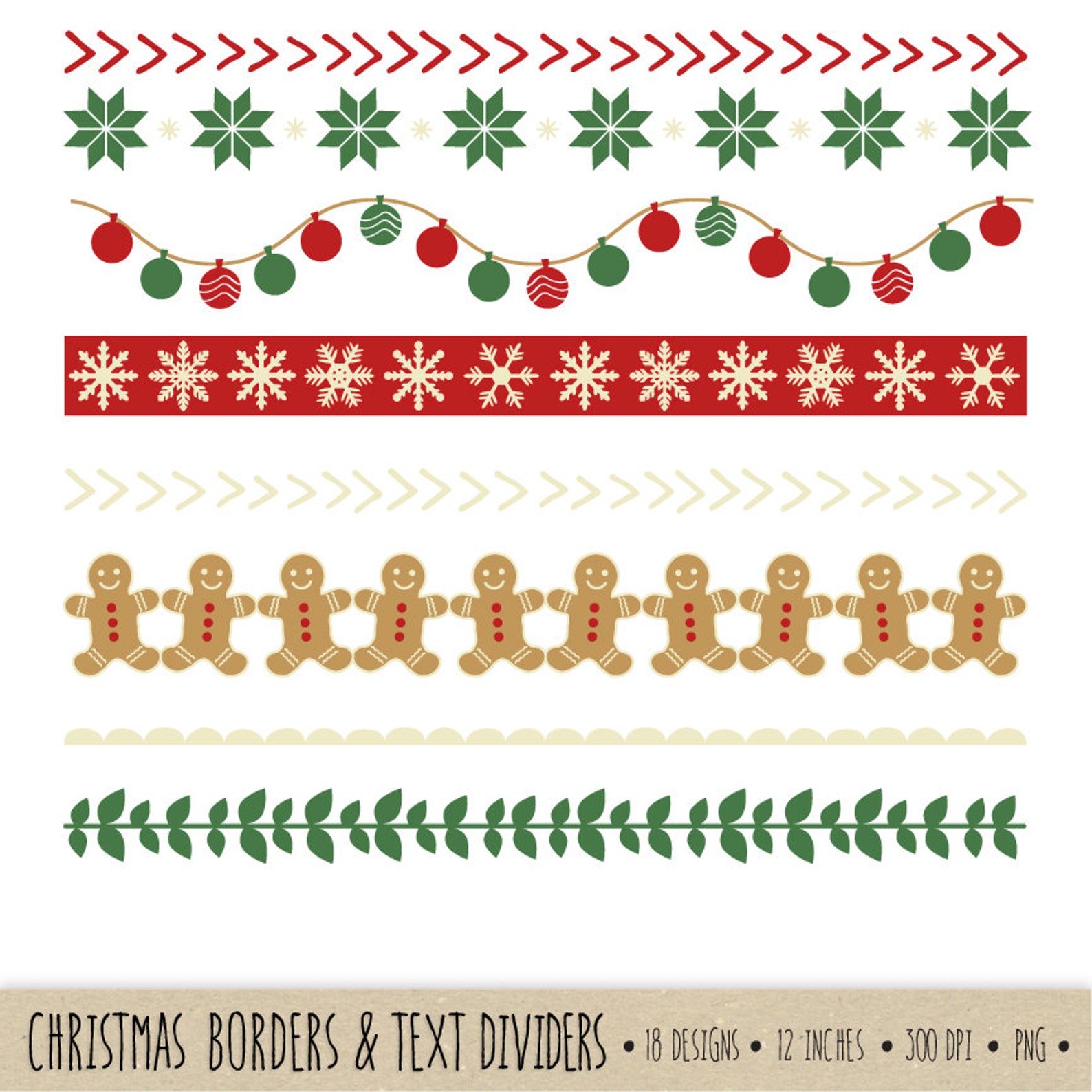 Christmas Border Clip Art. Red and Green Digital Ribbon - Etsy