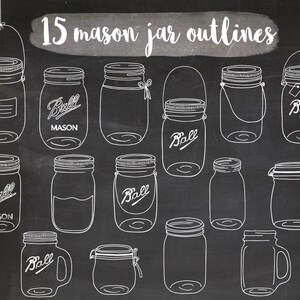 Chalkboard Mason Jar Clip Art. Hand Drawn White Mason Jar Clipart ...