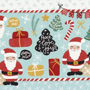 Hand Drawn Christmas Clipart. Cute Santa, Candy Cane, Gifts, Christmas ...