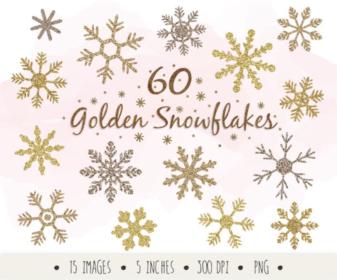 Gold Glitter Snowflake Clipart. Sparkle Christmas Snowflakes. Bronze ...