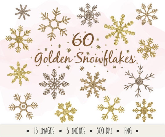 Items similar to 70% OFF SALE Gold Glitter Snowflake Clipart. Sparkle ...