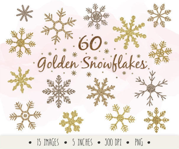 Gold Glitter Snowflake Clipart. Sparkle Christmas Snowflakes. - Etsy