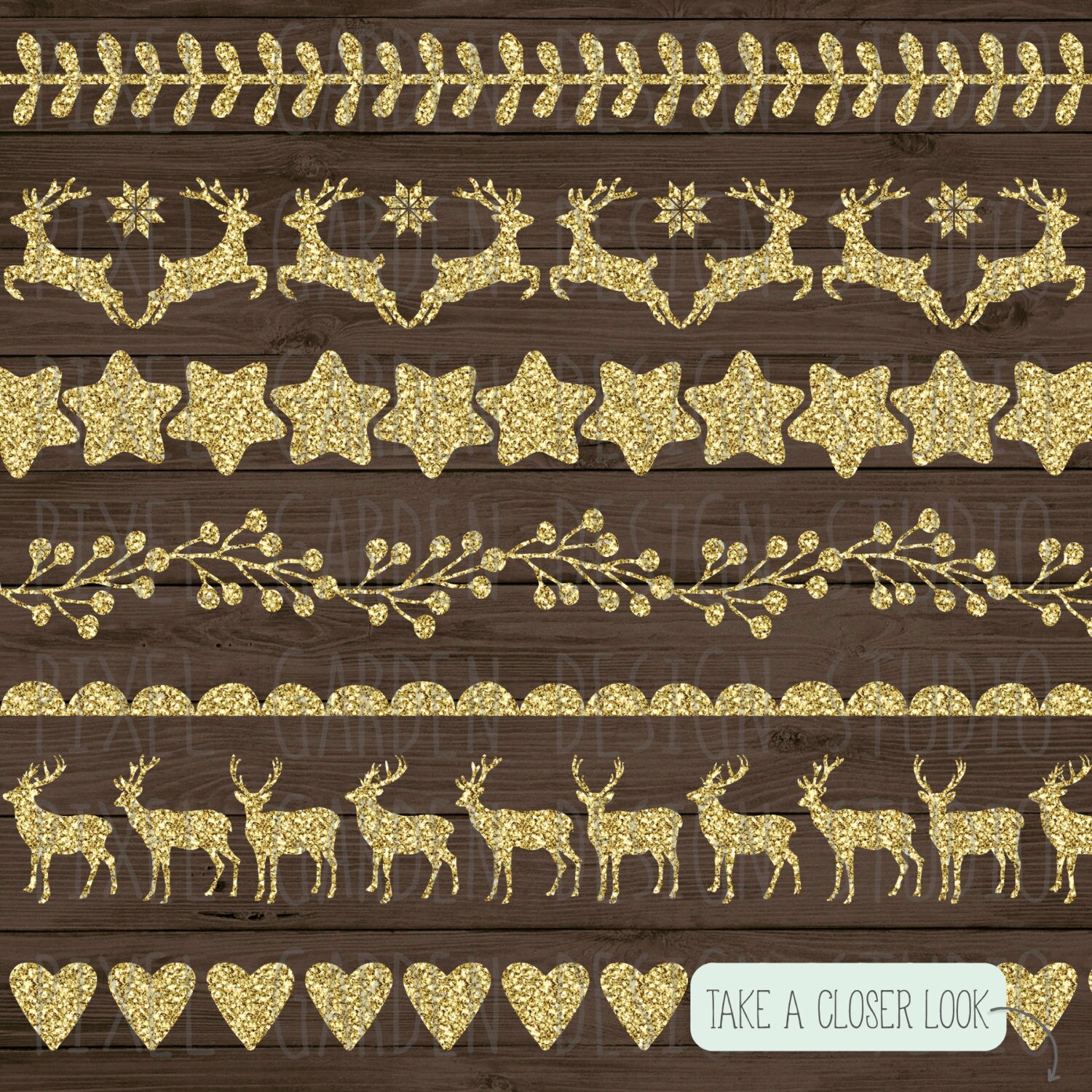 Gold Christmas Clip Art. Gold Glitter Christmas Borders, Text Dividers ...