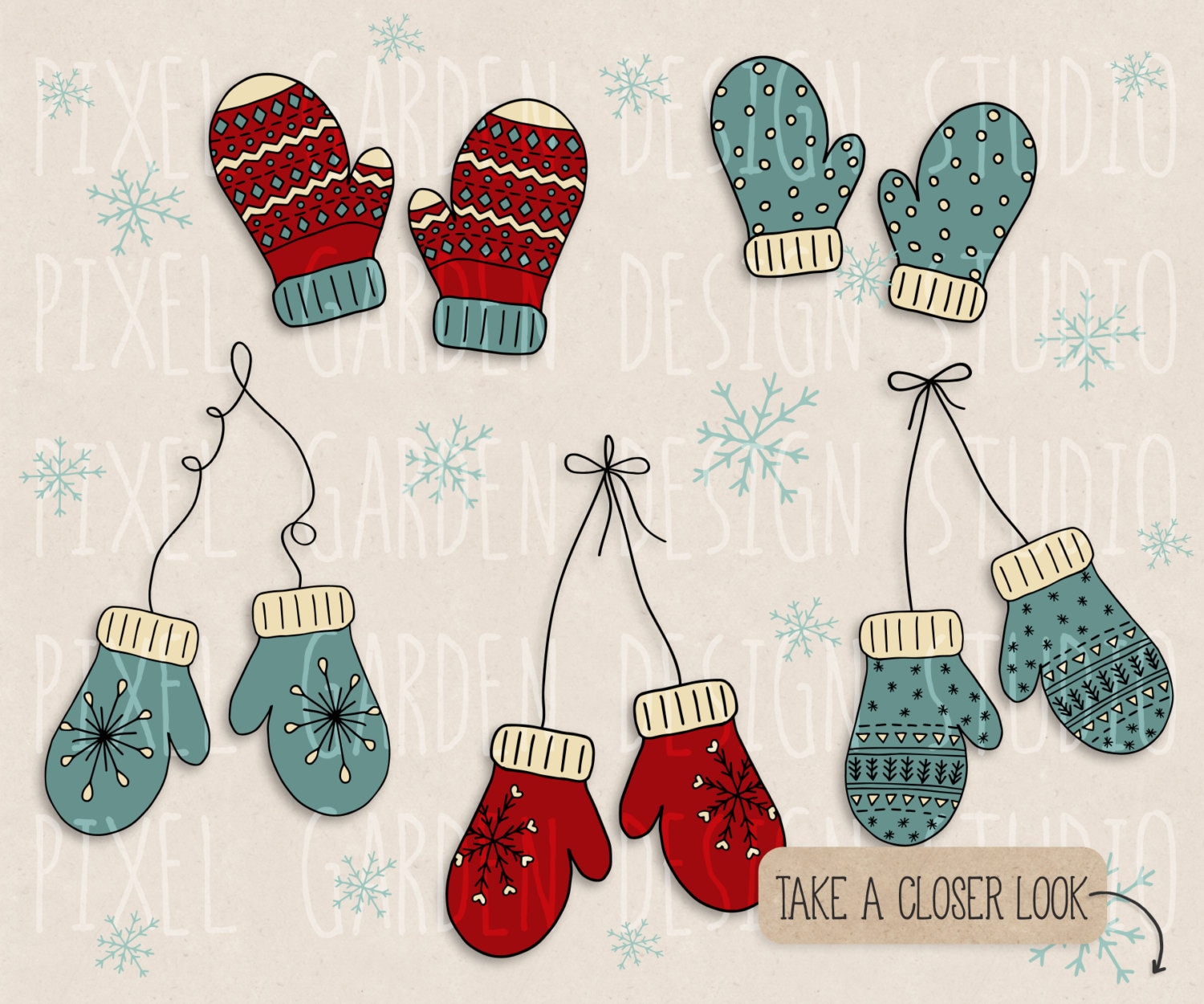Hand Drawn Mittens Clipart. Doodle Winter Clothing | Etsy