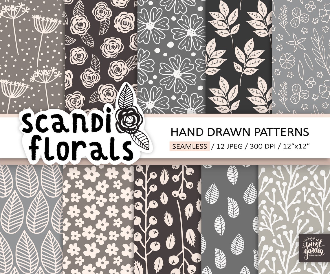 Scandinavian Floral Digital Paper. Seamless Minimalist Rose | Etsy