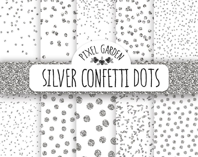 Silver Confetti Digital Paper. Silver Glitter Confetti Digital - Etsy