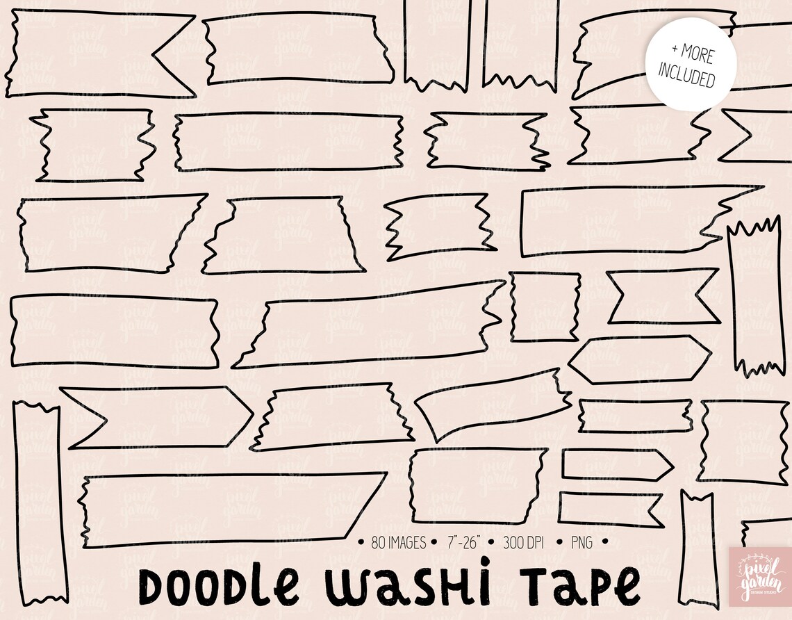 Washi Tape Clipart. Hand Drawn Washi Clip Art. Doodle Scotch - Etsy