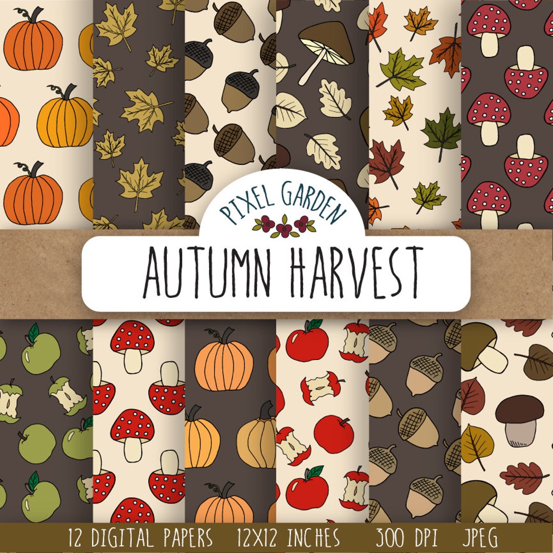 Fall Digital Paper. Hand Drawn Autumn Digital Background. Thanksgiving ...