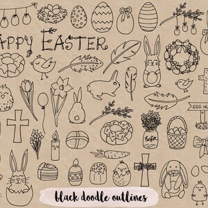 Easter Clipart. Hand Drawn Easter Egg Clip Art. Black & White Spring ...