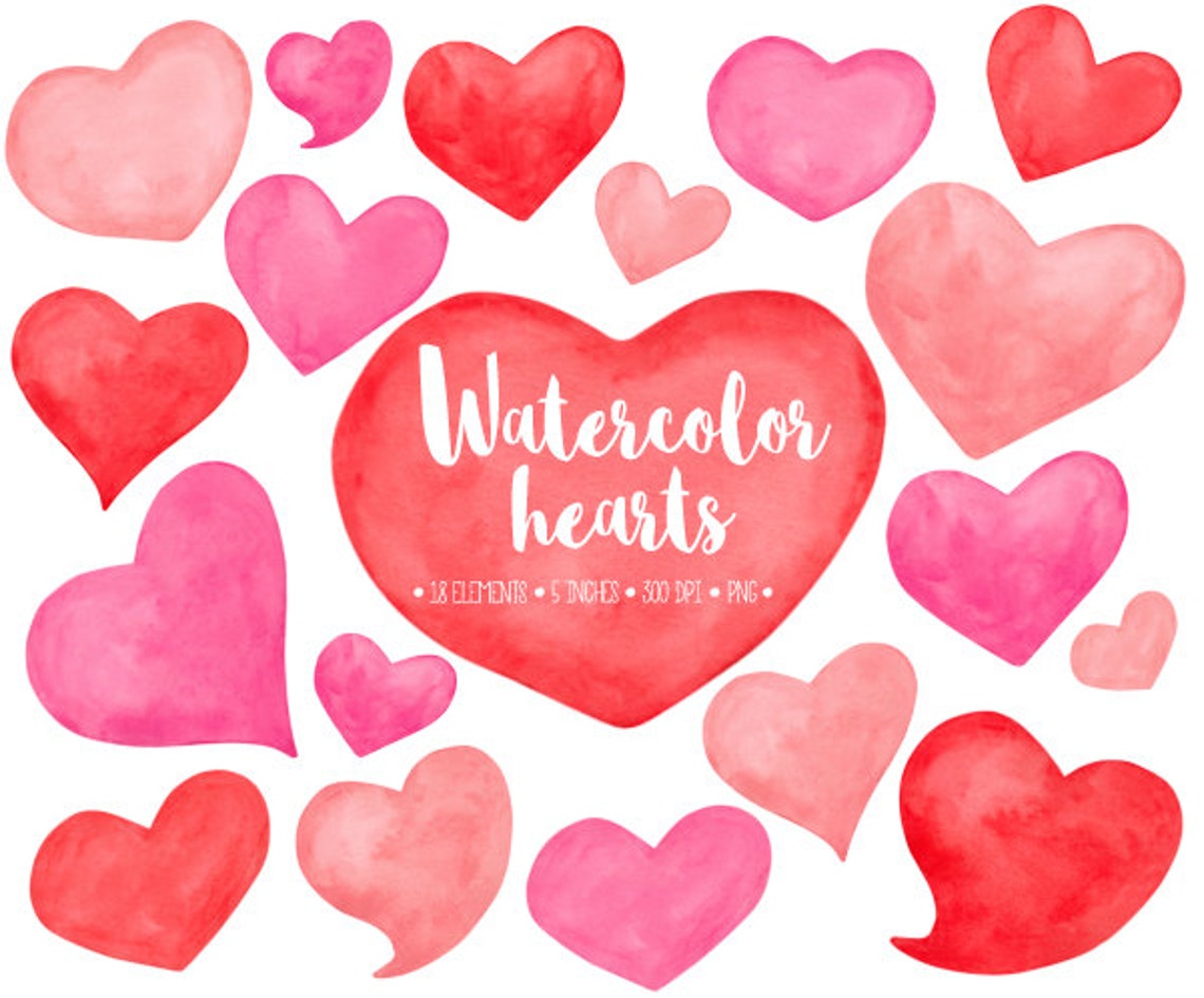 Watercolor Hearts Clipart. Hand Painted Heart Watercolor Clip Art. Red ...