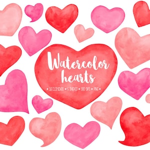 Watercolor Hearts Clipart. Hand Painted Heart Watercolor Clip Art. Red ...