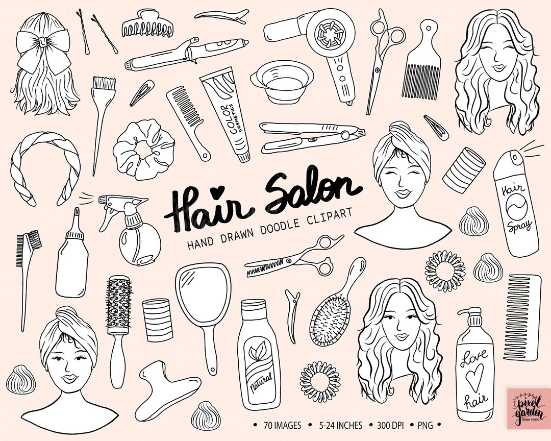 Hand Drawn Haidresser Clip Art. Doodle Beauty, Hair Salon Planner ...
