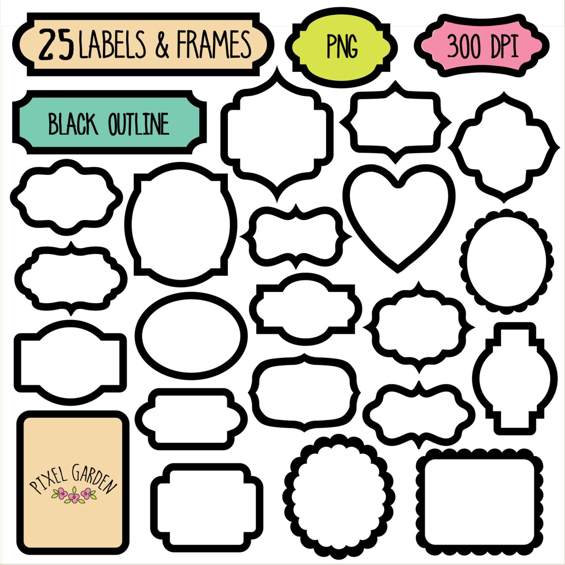 Black Frames Clip Art Set. Digital Tags Labels Borders in | Etsy